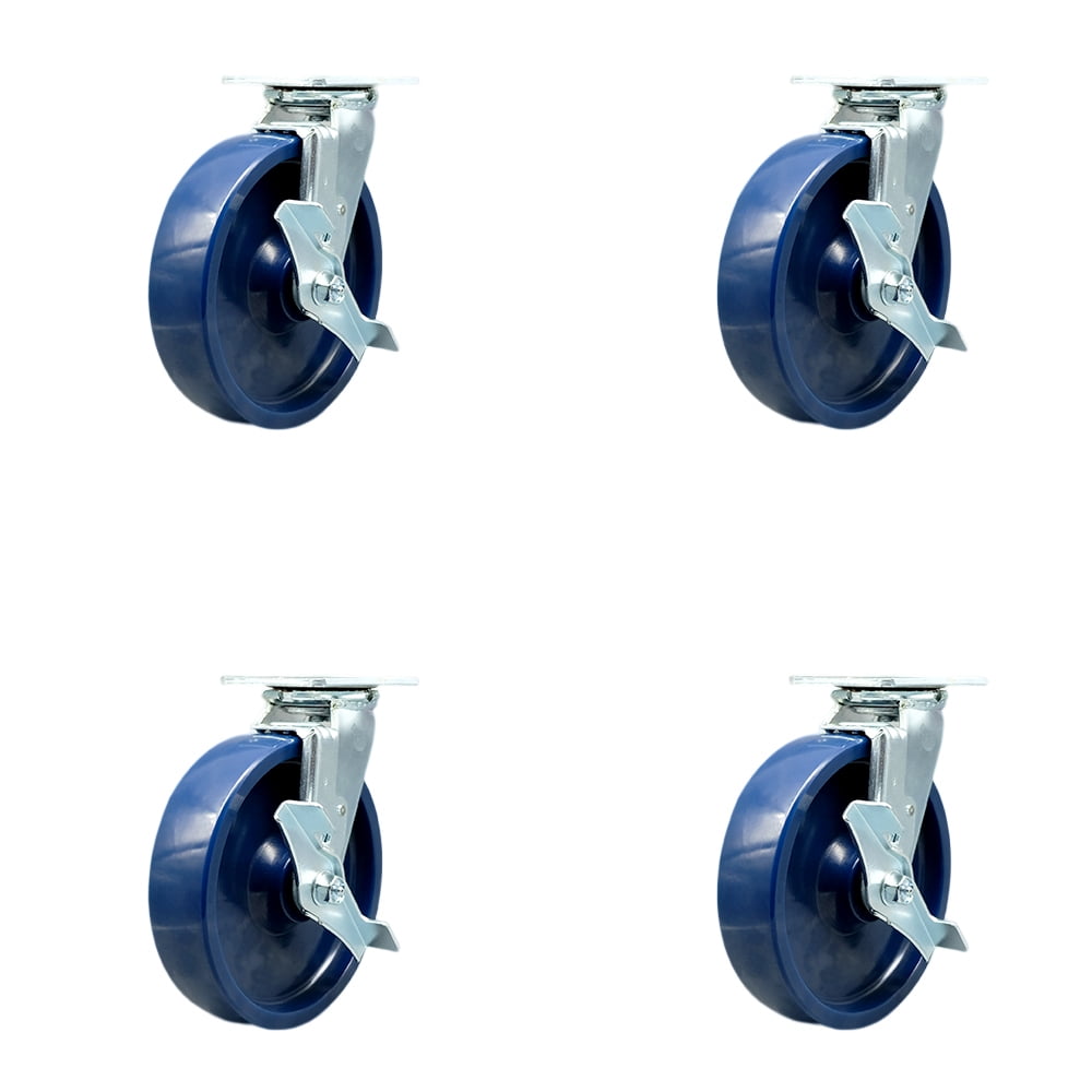 8 Inch SS Solid Poly Caster Set with Roller Bearings and Brake/Swivel ...