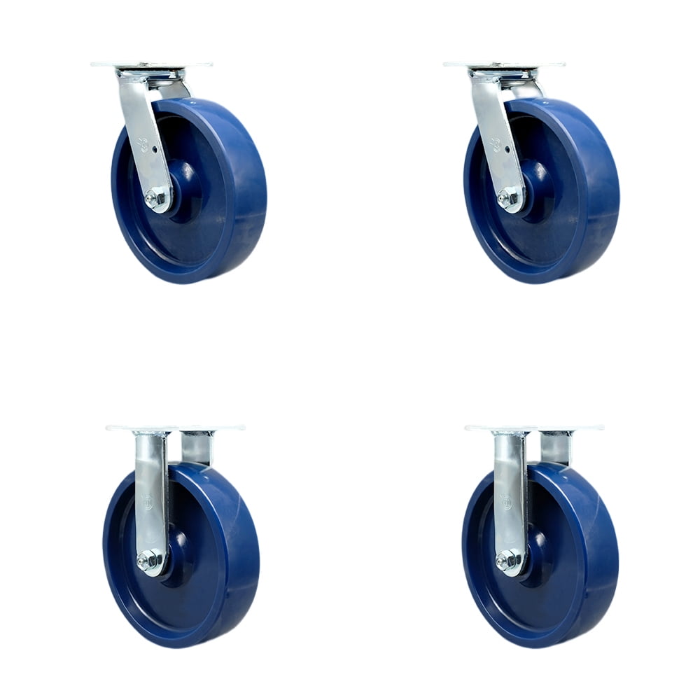 8 Inch SS Solid Polyurethane Caster Set with Delrin Bearing 2 Swivel 2 ...