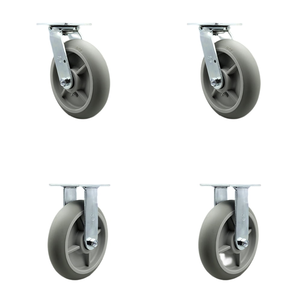 8 Inch SS Thermoplastic Caster Set with Ball Bearing 2 Swivel Lock 2 ...