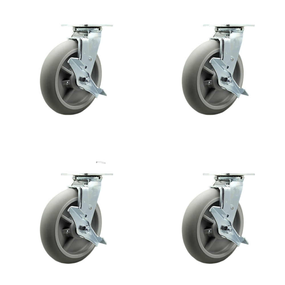 8 Inch SS Thermoplastic Caster Set with Ball Bearings 4 Brake 2 Swivel ...