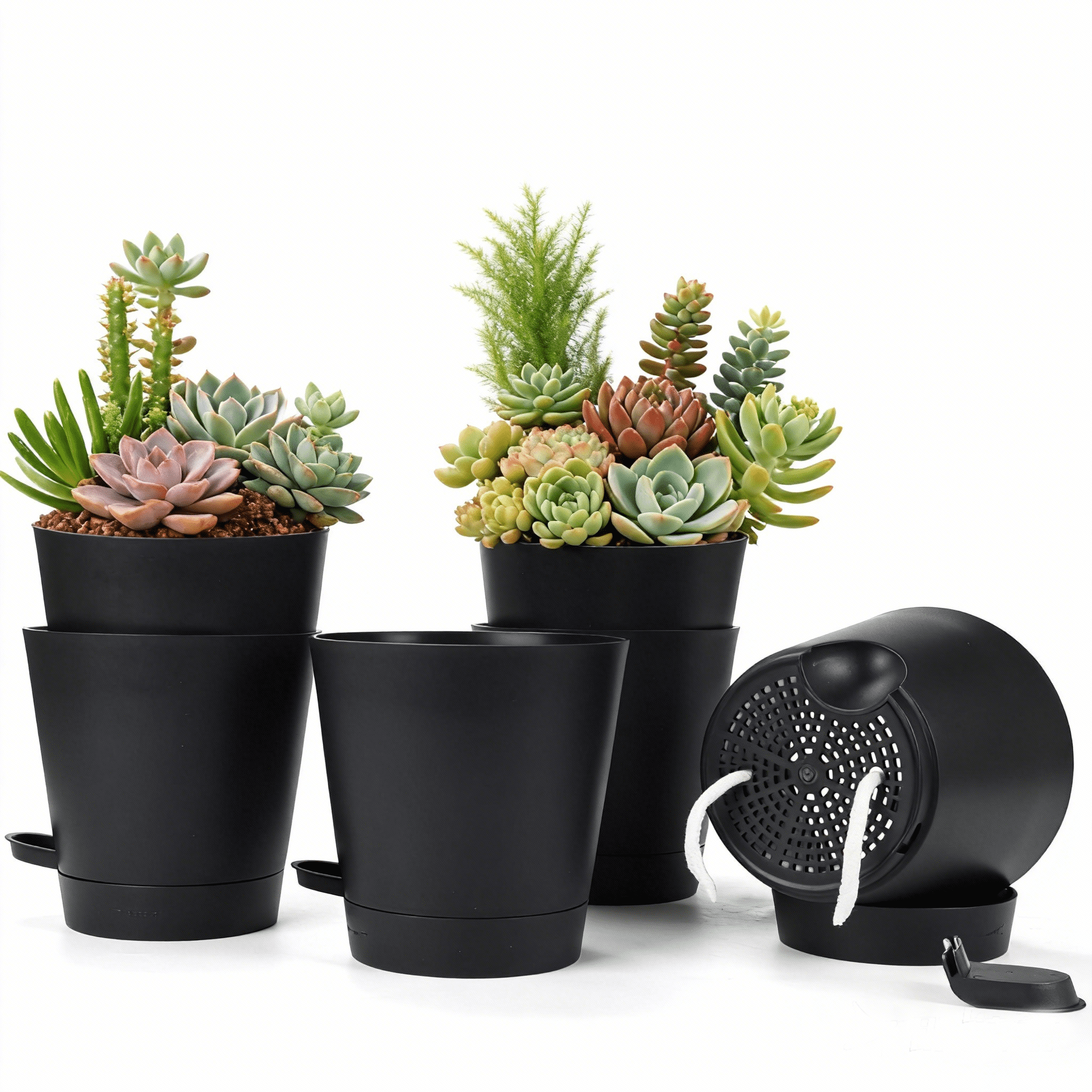 8 Inch Self Watering Plant Pots Set of 6, Plastic Planters with ...