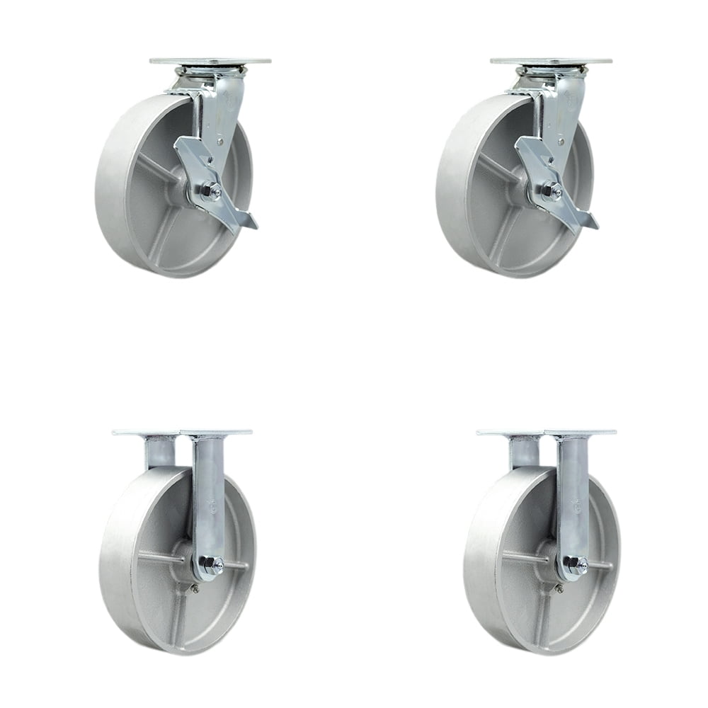 8 Inch Semi Steel Caster Set with 2 Brakes/Swivel Lock 2 Rigid Service ...