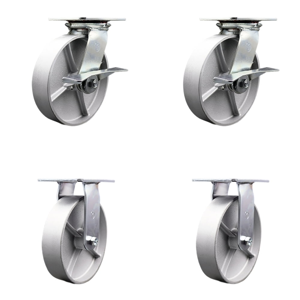 8 Inch Semi Steel Caster Set with Ball Bearing 2 Brakes and 2 Rigid SCC ...