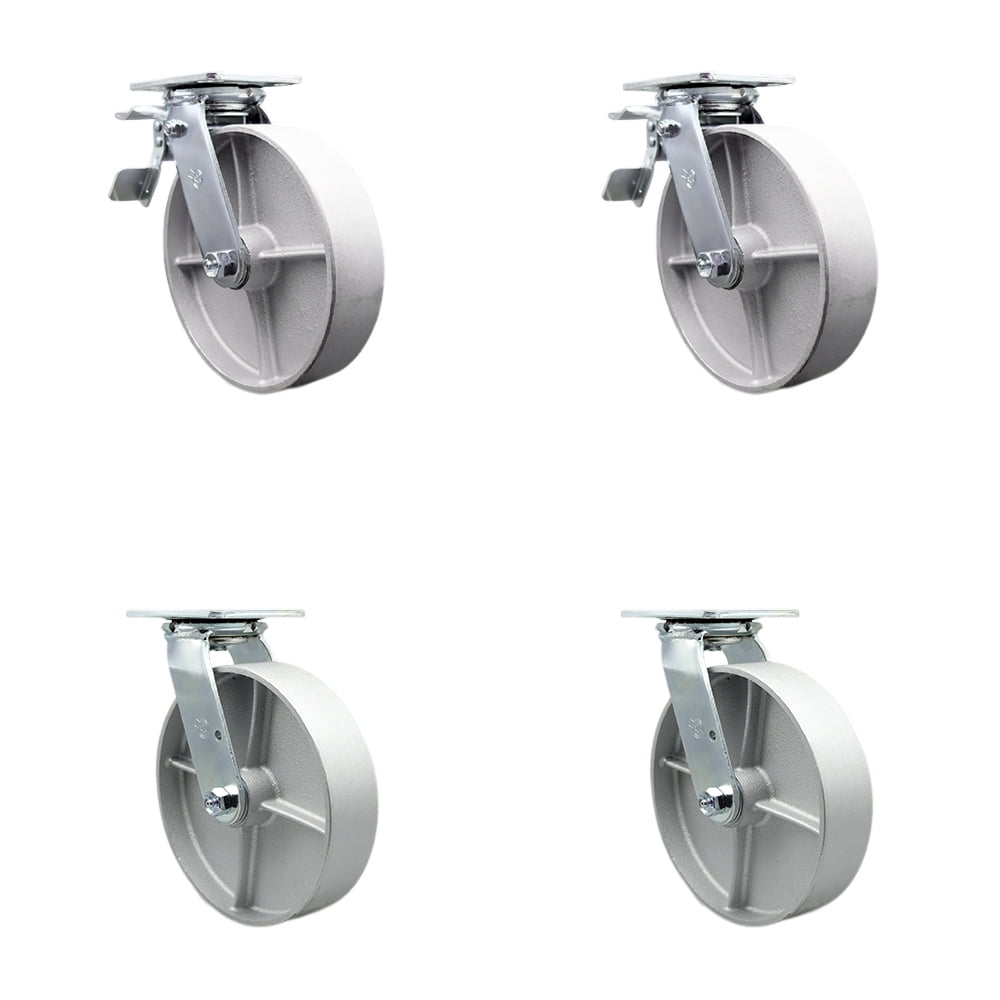 8 Inch Semi Steel Caster Set with Ball Bearings 2 Brakes 2 Swivel Locks ...