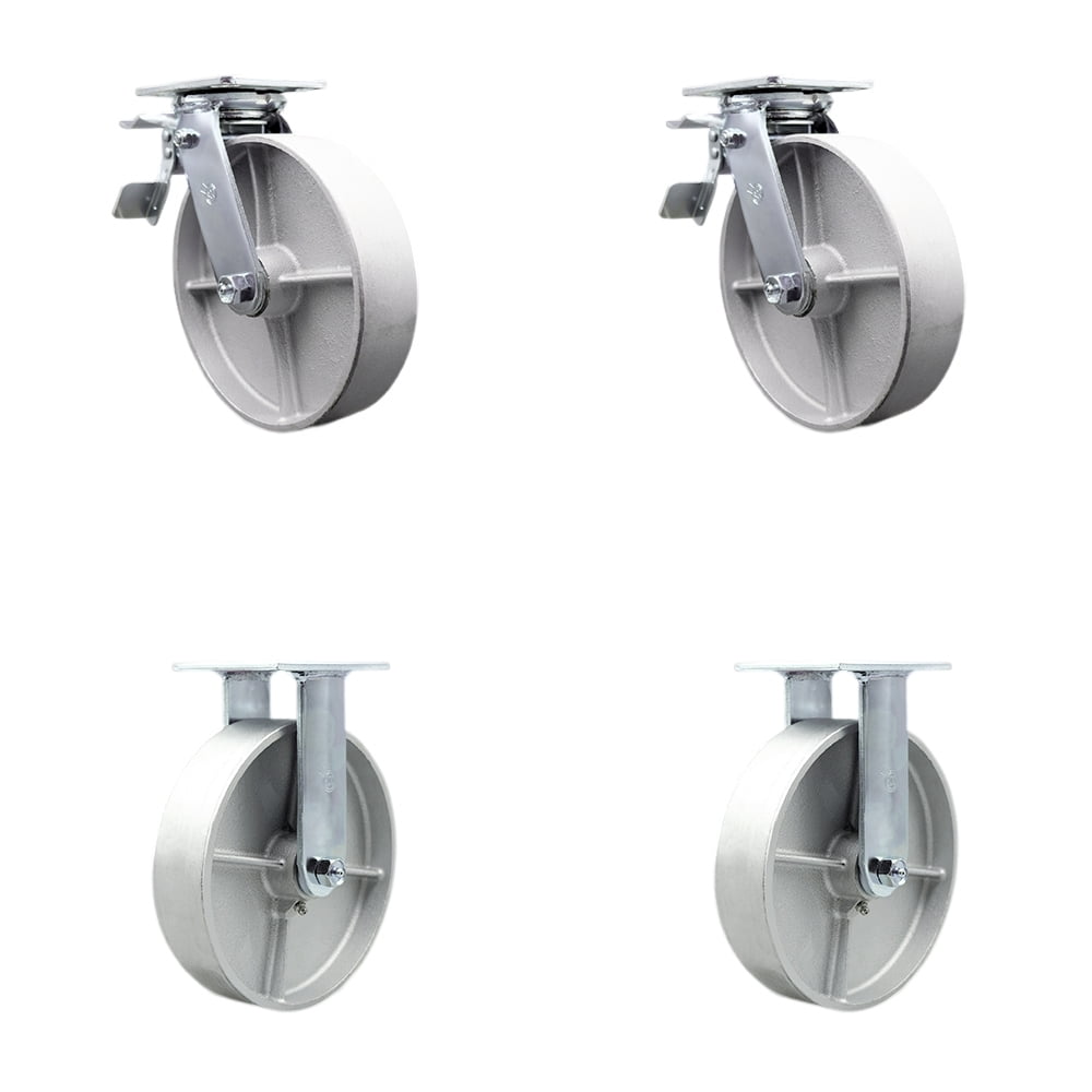 8 Inch Semi Steel Caster Set with Roller Bearing 2 Brakes 2 Rigid ...