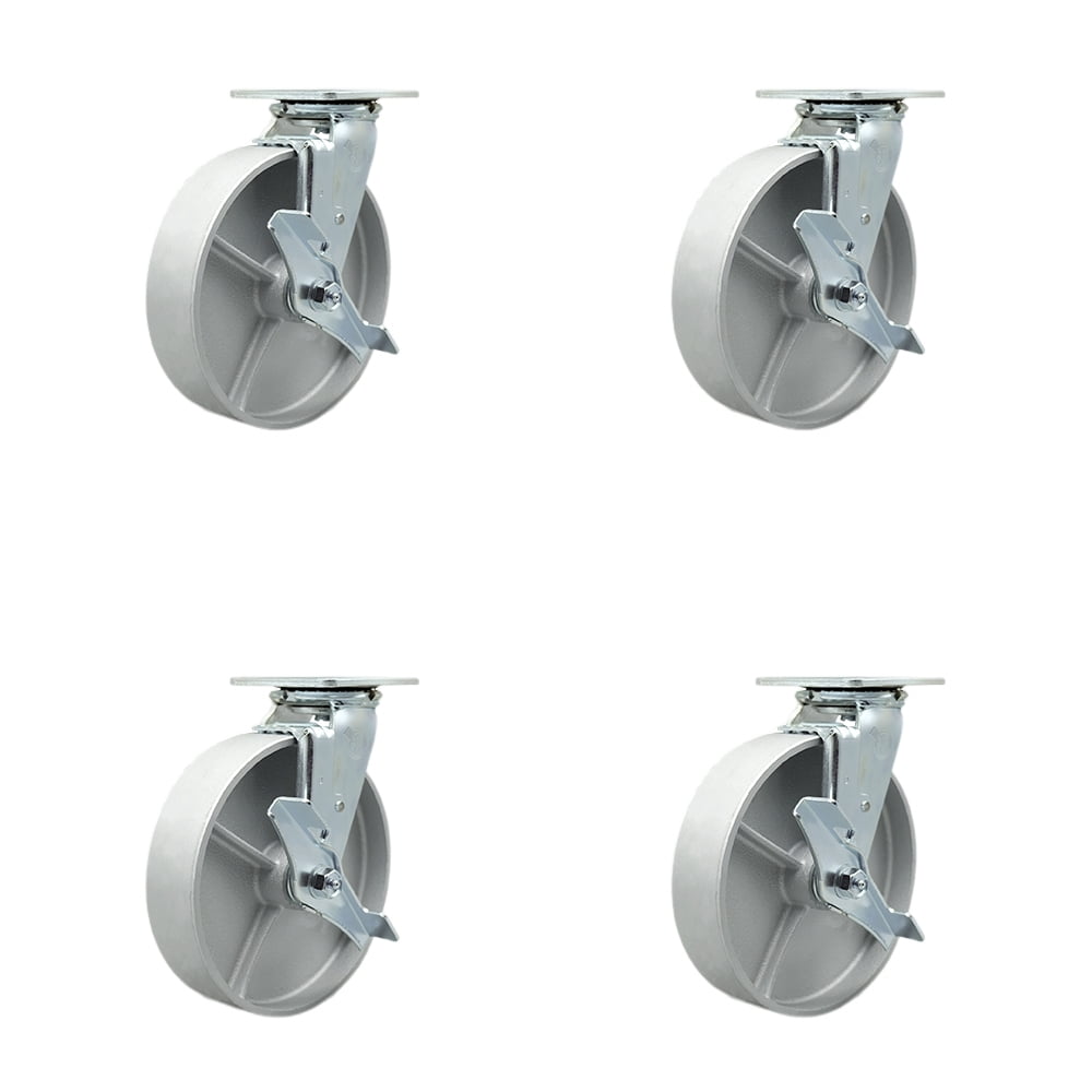 8 Inch Semi Steel Caster Set with Roller Bearings 4 Brake 2 Swivel Lock ...