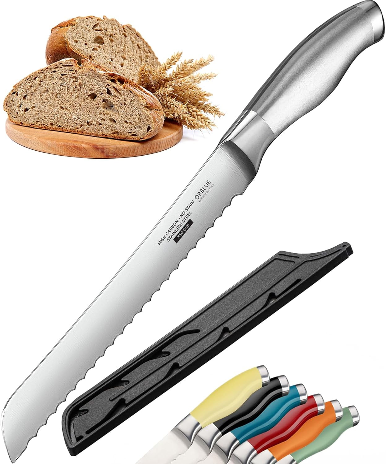 8-Inch Serrated Bread Knife with Razor-Sharp Wavy Edge for Bagels, Cake ...