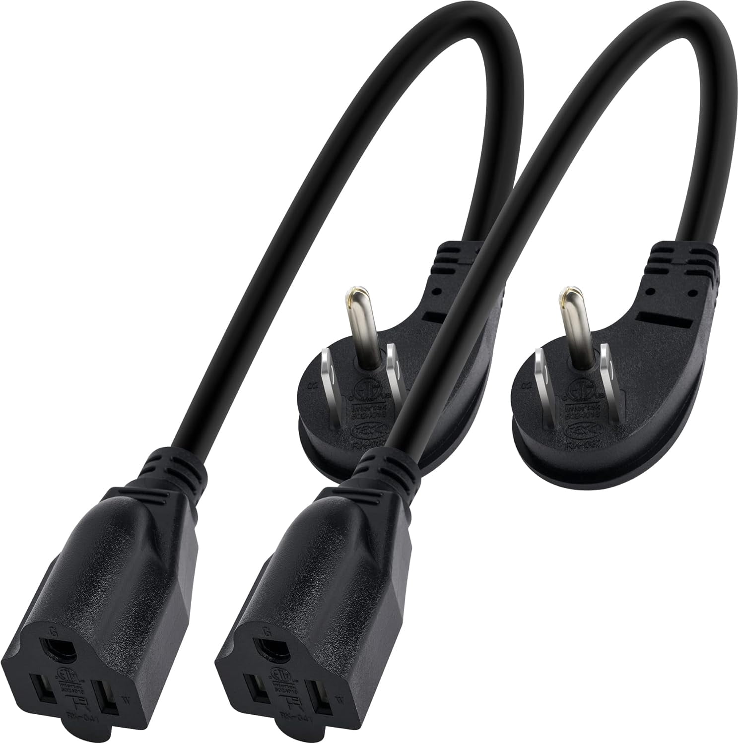 8 Inch Short Power Extension Cord 2Pack,45-Degree Low Profile Flat Plug ...