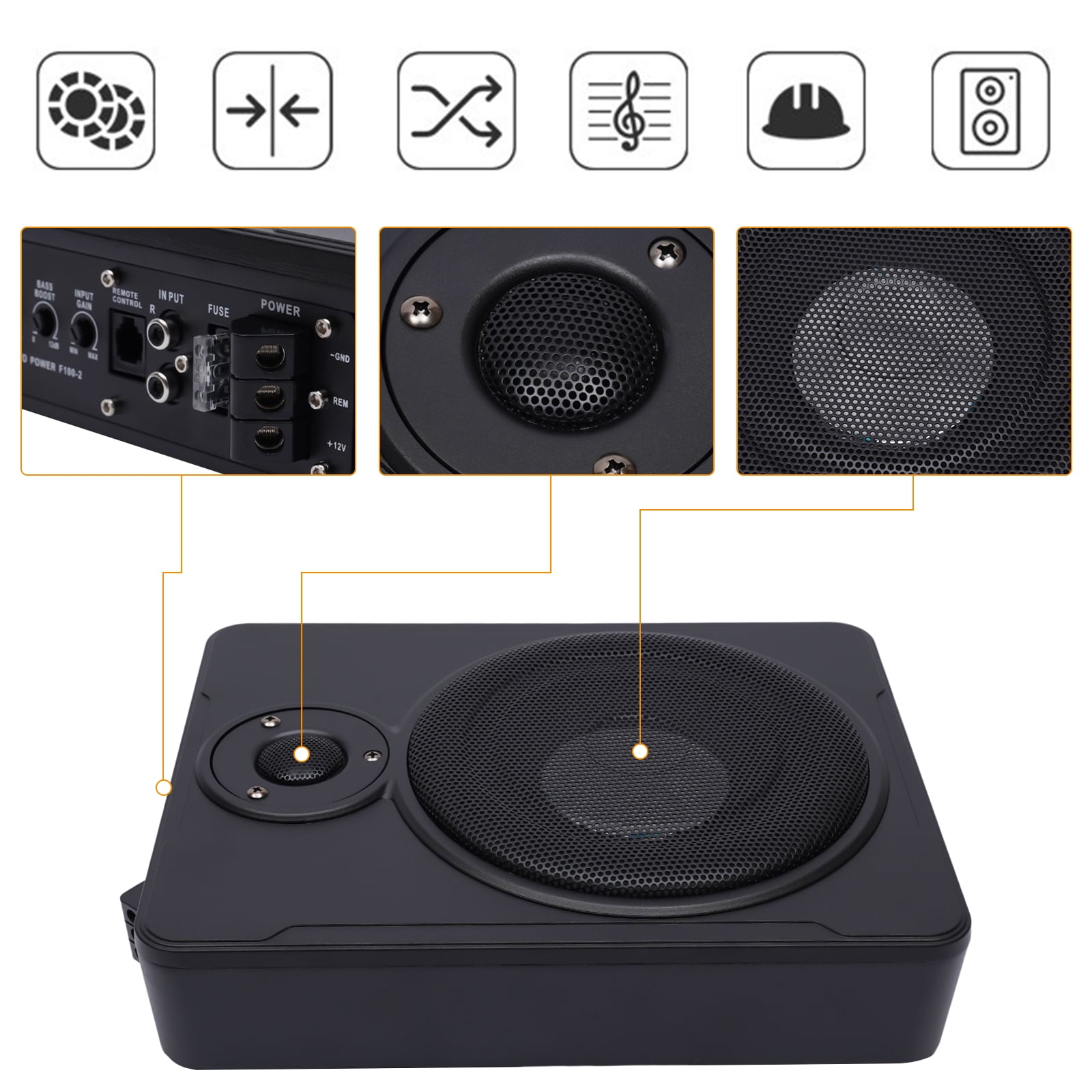 8 Inch Slim Active Studio Subwoofer Built-in Amplifier,Powered Under Seat Car Audio Subwoofer ...