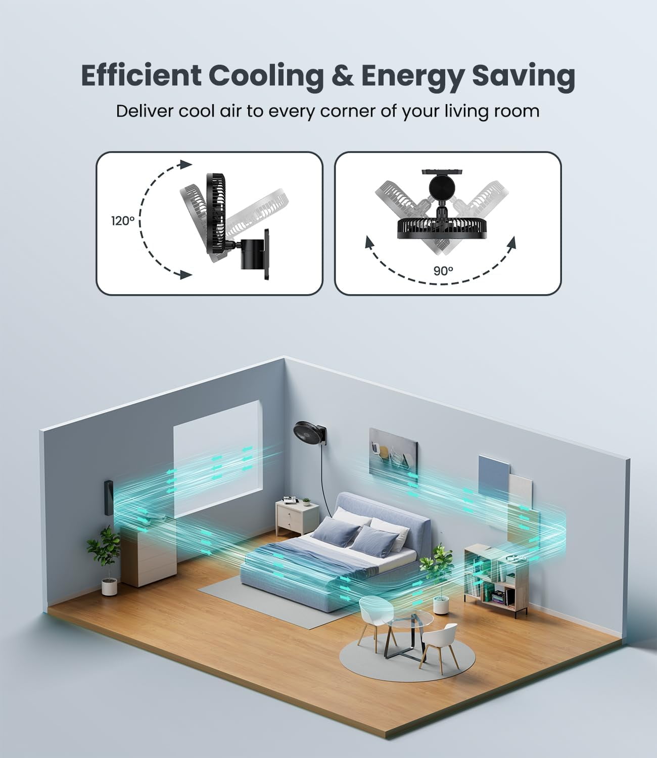 8 Inch Wall Mounted RV Fan with Remote, 4 Speeds, Quiet Oscillating ...
