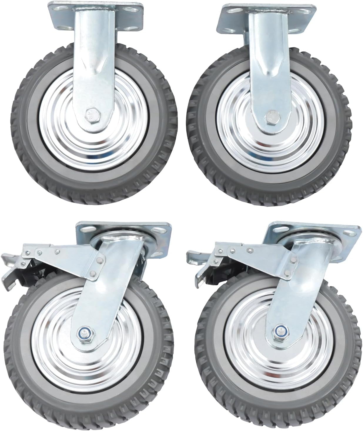 8 Inch Solid Caster Wheels Casters, 4PCS Heavy Duty Anti-Skid Swivel ...