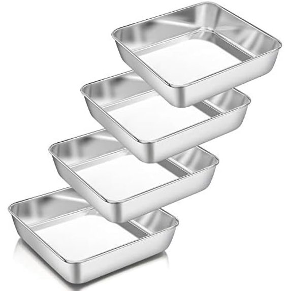 8 Inch Square Baking Pan Set of 4, Square Cake Pans, Stainless Steel ...