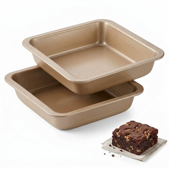 8 Inch Square Cake Pan 2 Pack, Nonstick Baking Set with Wide Grip ...