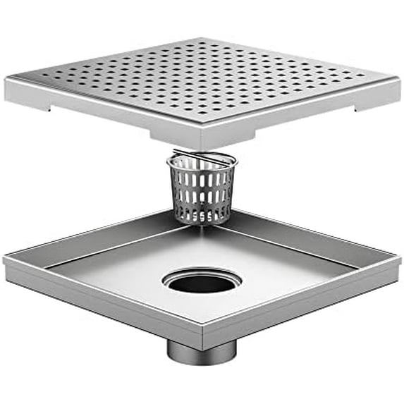 8-Inch Square Shower Drain with Removable Quadrato Pattern Grate ...