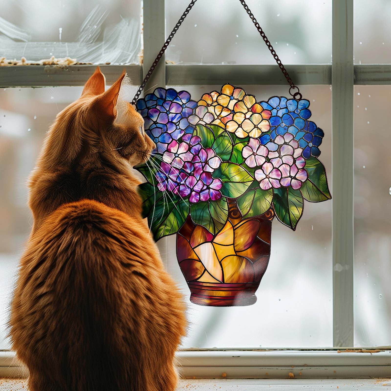 8 Inch Suncatcher Stained Glass Art Window Hangings, Hydrangea Flower ...