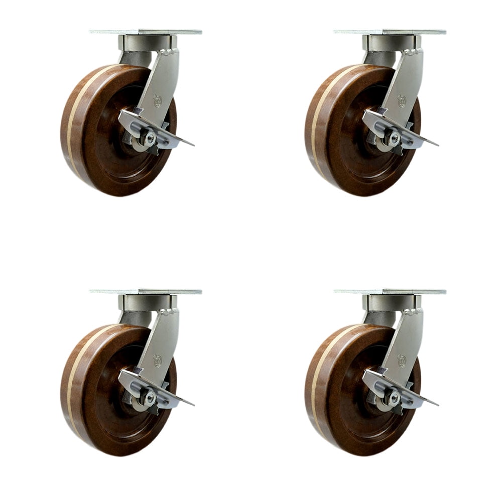 8 Inch Swivel Top Plate Caster Set Extra Heavy Duty Casters with High ...