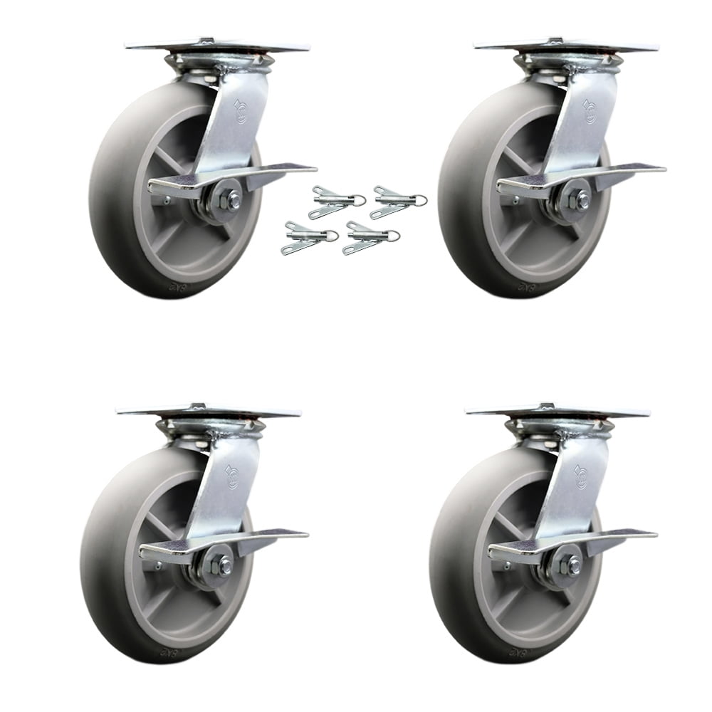 8 Inch Thermoplastic Caster Set with Roller Bearings and Brakes/Swivel ...
