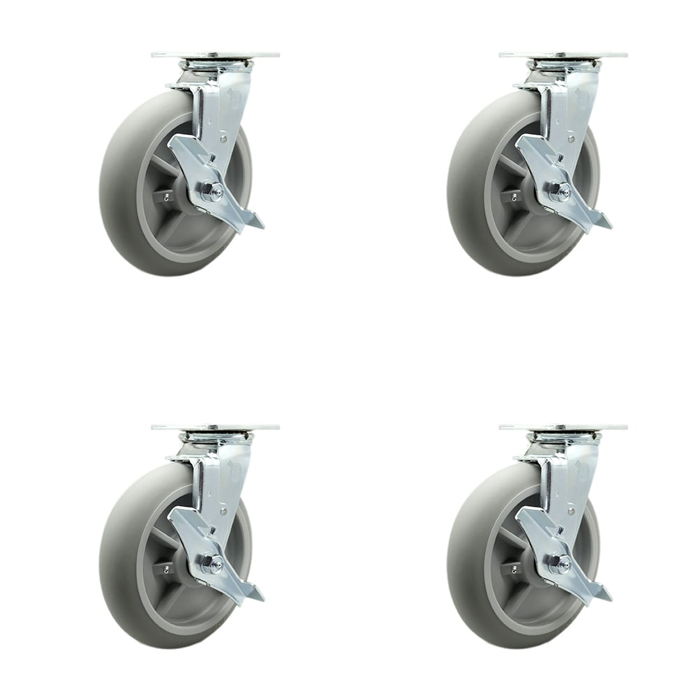 8 Inch Thermoplastic Rubber Caster Set with Roller Bearing and Brake ...