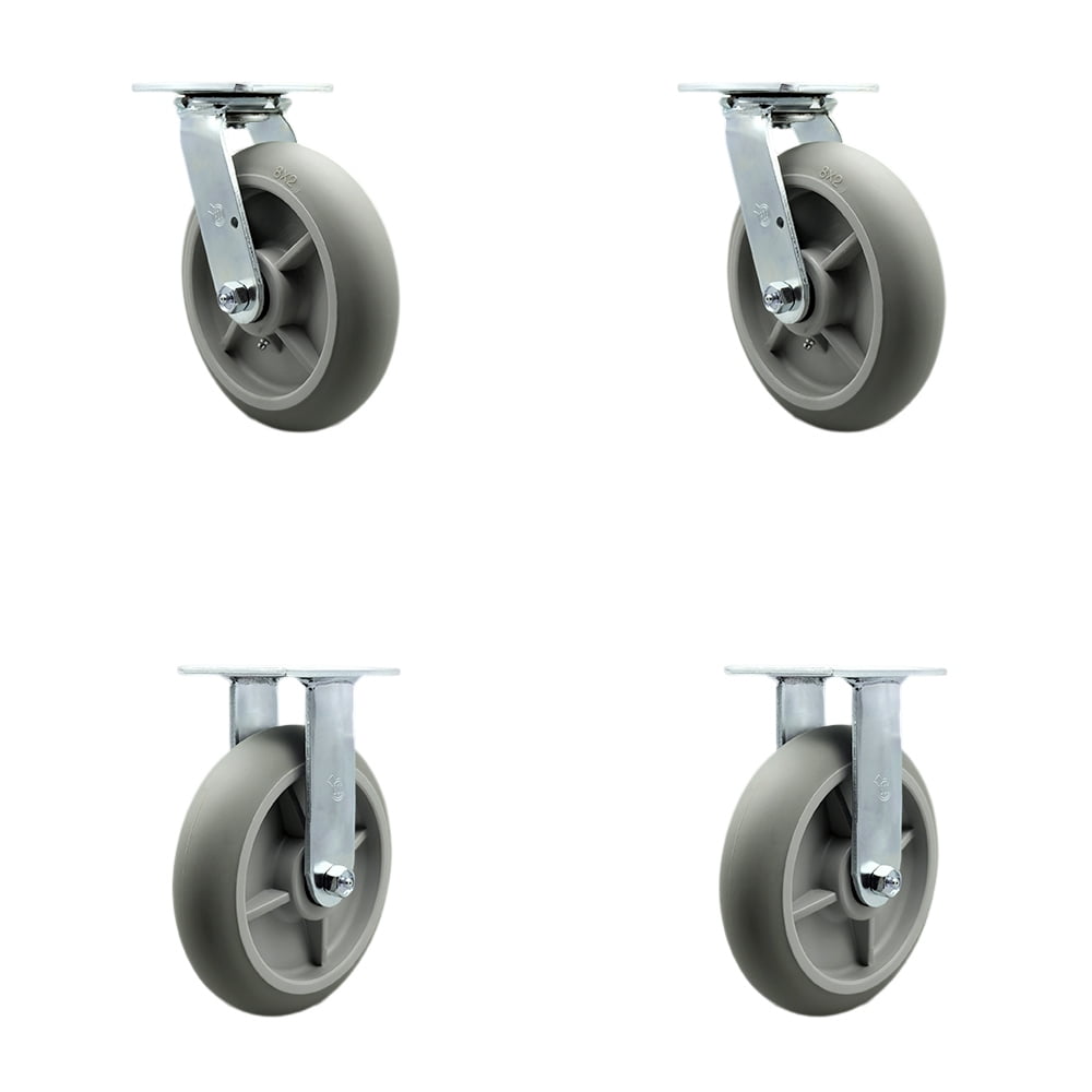 8 Inch Thermoplastic Rubber Caster Set with Roller Bearings 2 Swivel 2 ...
