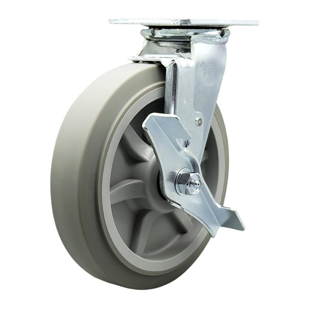 8 Inch Thermoplastic Rubber Swivel Caster with Roller Bearing and Brake ...