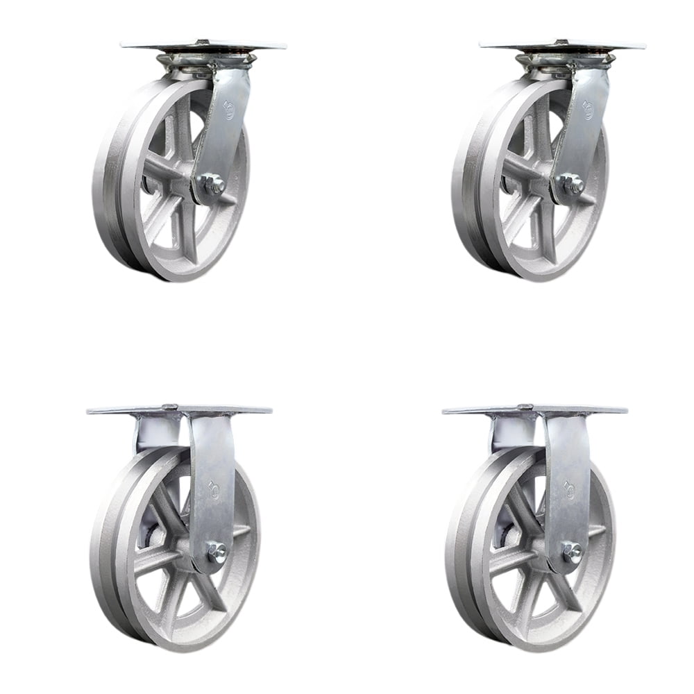 8 Inch V Groove Semi Steel Caster Set with Ball Bearings 2 Swivel 2 ...