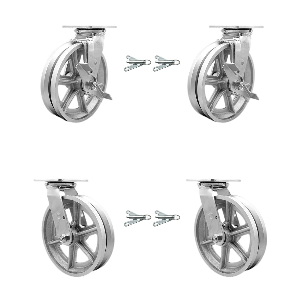 8 Inch V Groove Semi Steel Caster Set with Ball Bearings 4 Swivel Lock ...