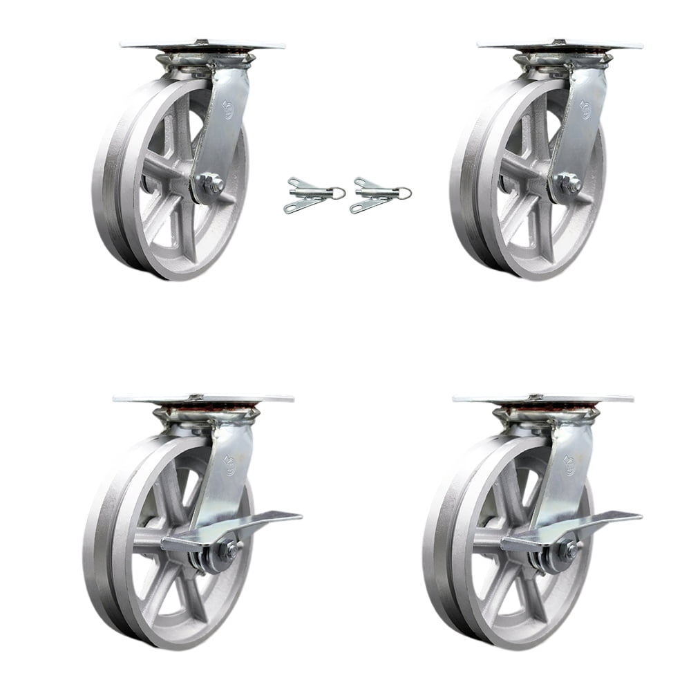 8 Inch V Groove Semi Steel Swivel Caster Set 2 Swivel Locks 2 Brakes ...