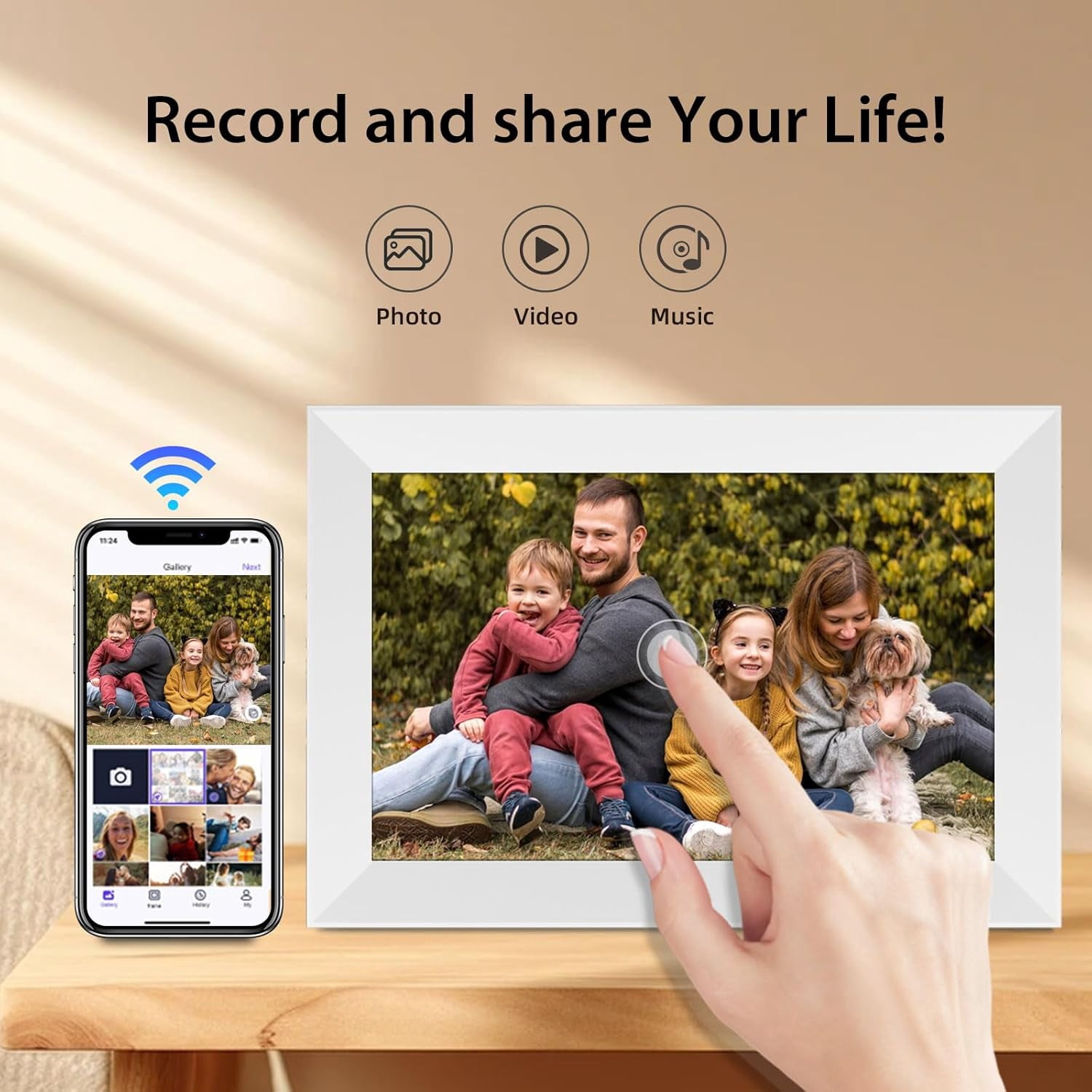 8 Inch WiFi Digital Picture Frame White - HD Touchscreen, Photo Video ...