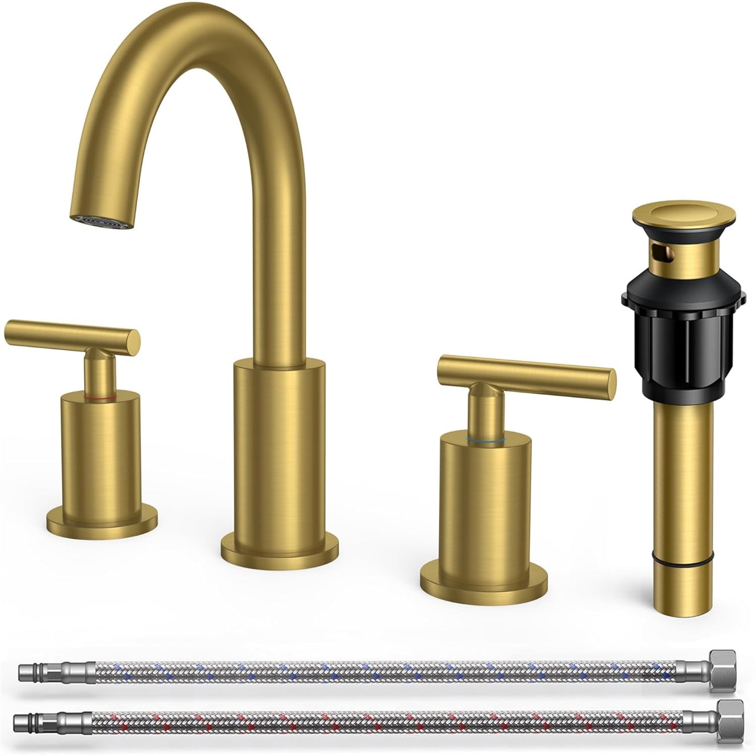 8 Inch Widespread Brushed Gold Bathroom Faucet 3 Hole, 2 Handle Gold ...