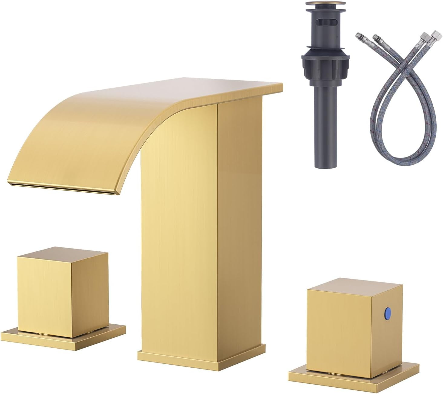 8 Inch Widespread Brushed Gold Bathroom Faucet: 3 Hole Waterfall Sink ...