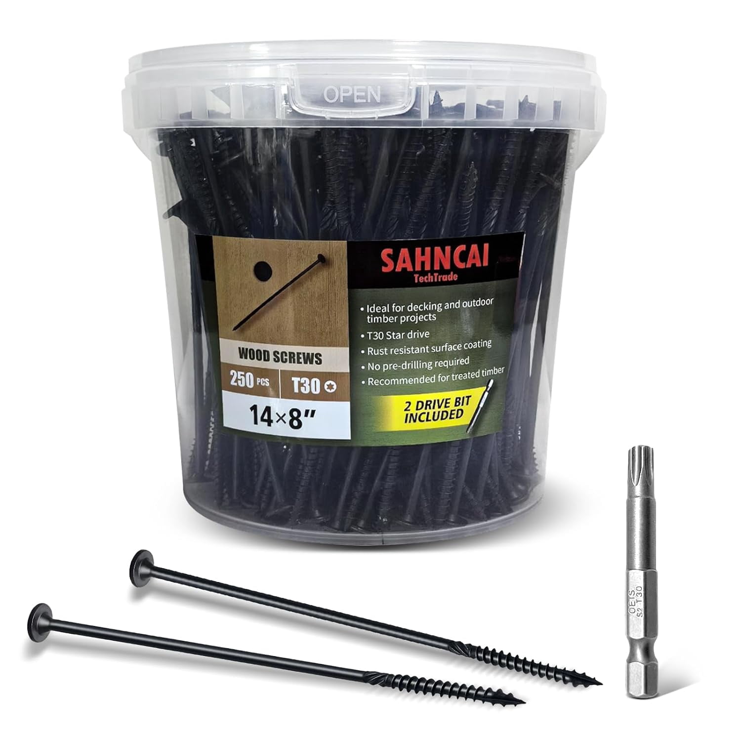 8 Inch Wood Screws 250Pcs (#14 x 8), Heavy Duty Structural Deck Screws ...