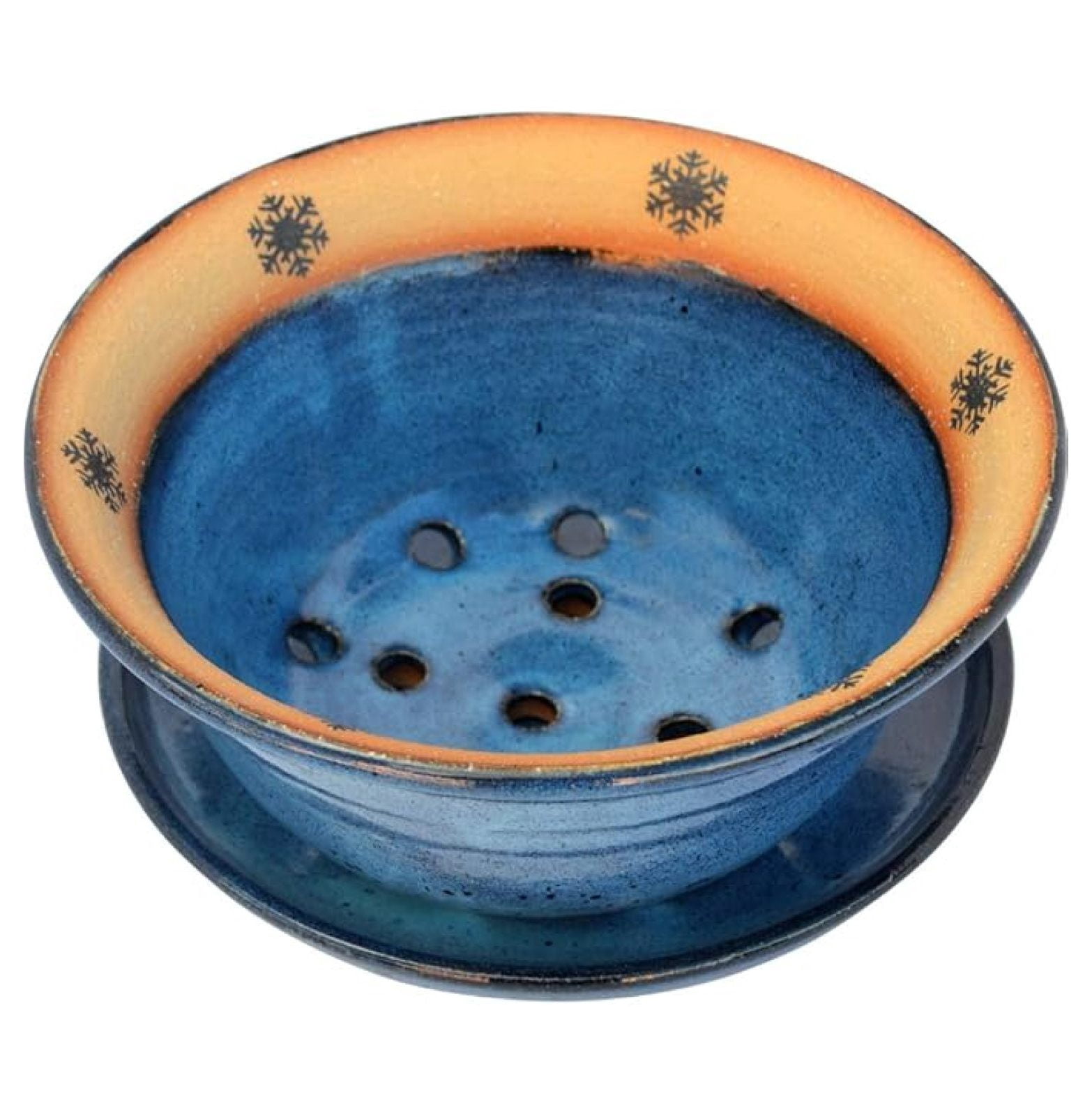 8 Inch by 4 Inch Handcrafted Rustic Blue Stoneware Bowl with Snowflake ...