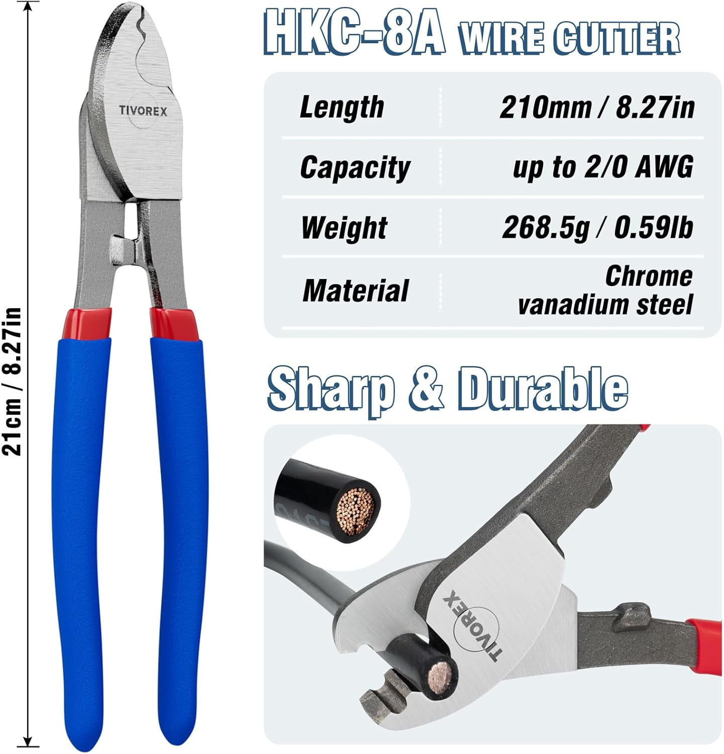 8 Inches Cable Cutter, High Leverage Cable Cutting, Heavy Duty Cable Cutters for Aluminum ...