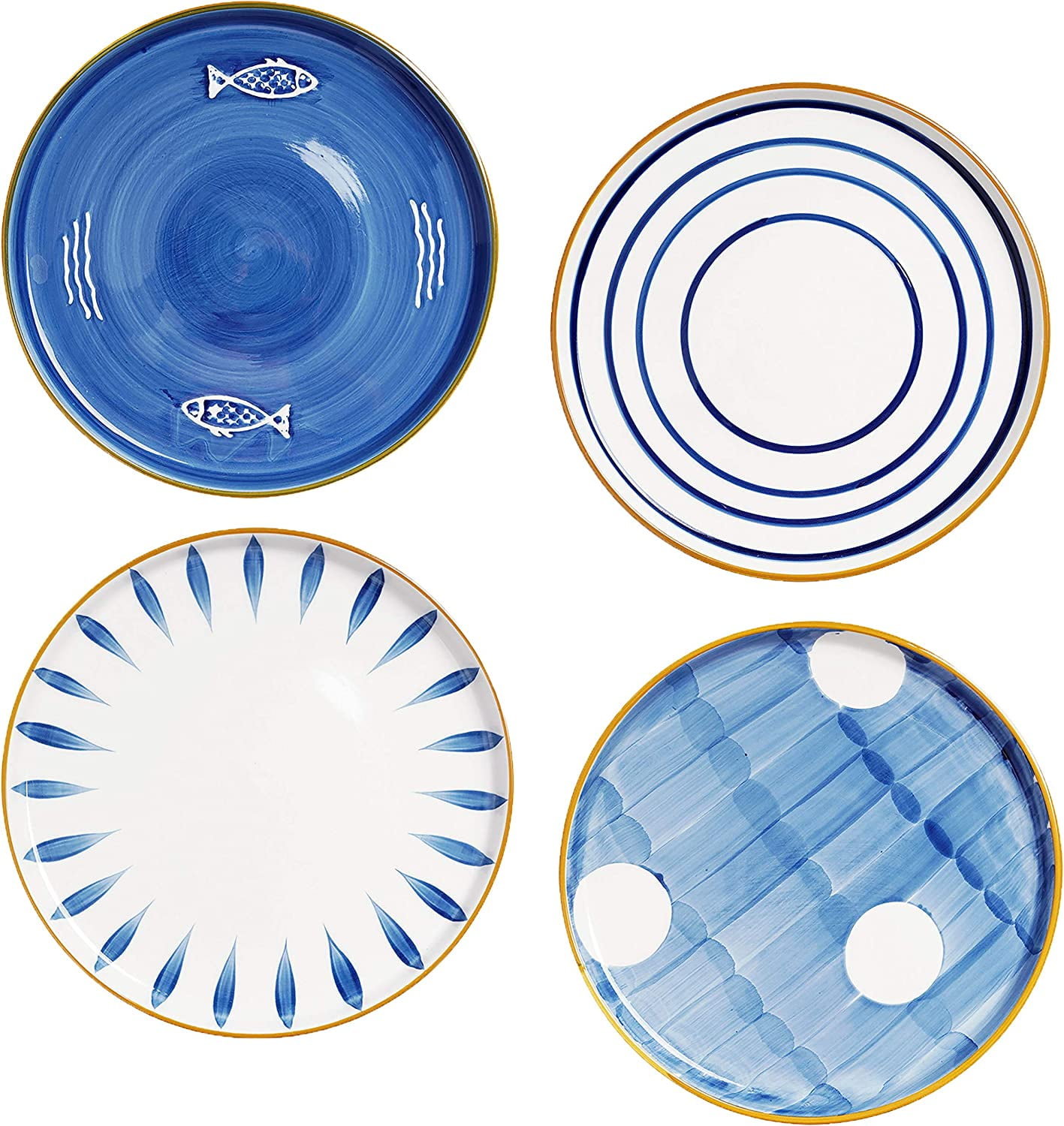 8 Inches-Japanese Style Hand Printed Assorted Patterns Porcelain Dinner ...