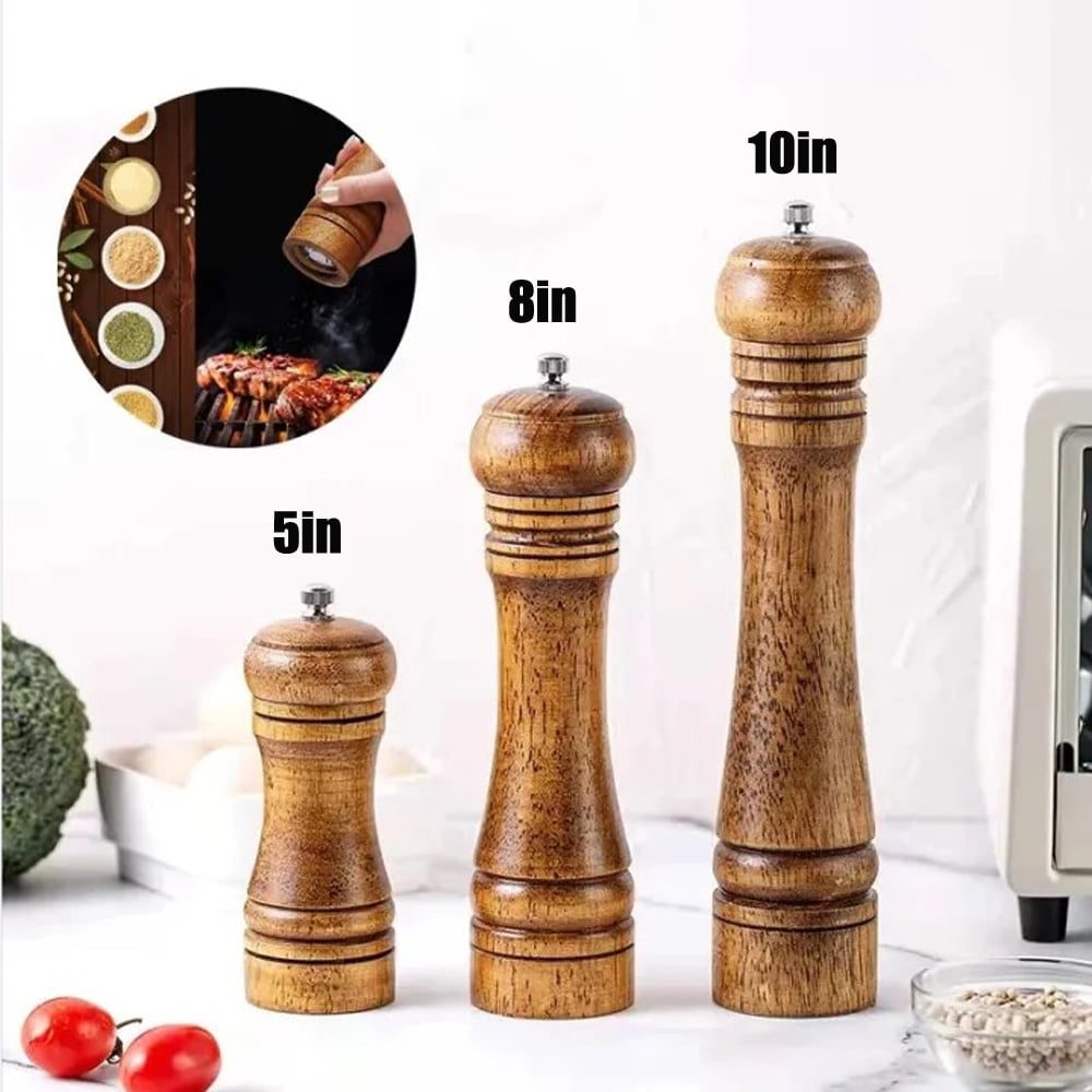8 Inches Professional Oak Wood Pepper Grinder with Adjustable Ceramic ...