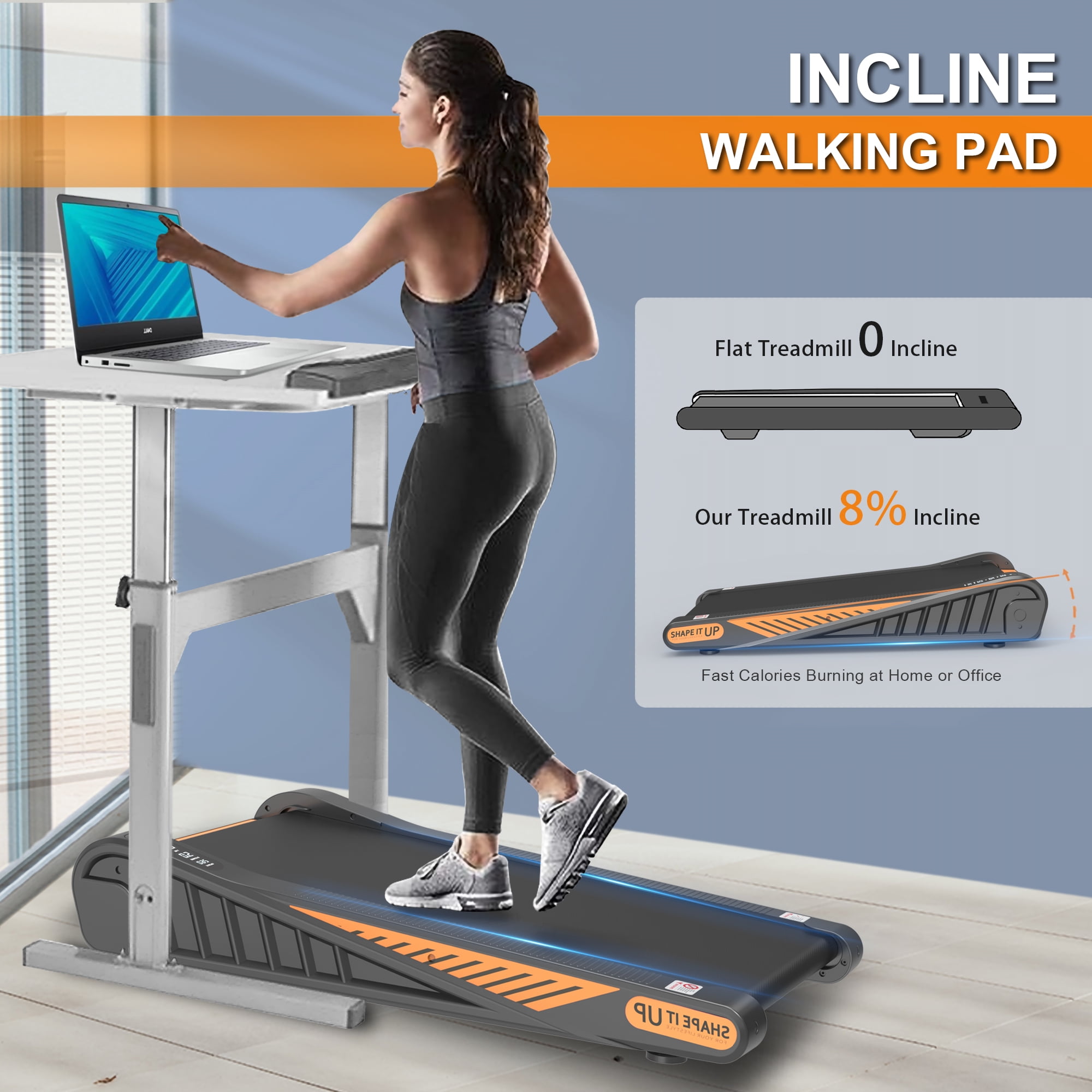 8% Incline Portable Walking Treadmill - Home/Office Use, Lightweight ...
