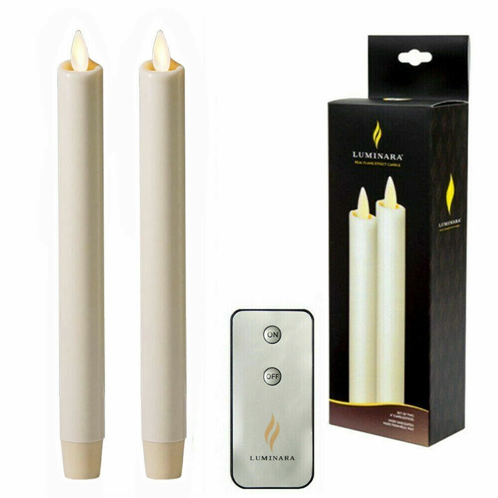 8" LED Flameless Flickering Battery Taper Candles Timer Set of 2 Ivory ...