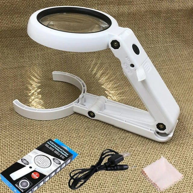 8 LED Magnifying Glass Folding Lamp Handheld Stand Desktop Reading ...