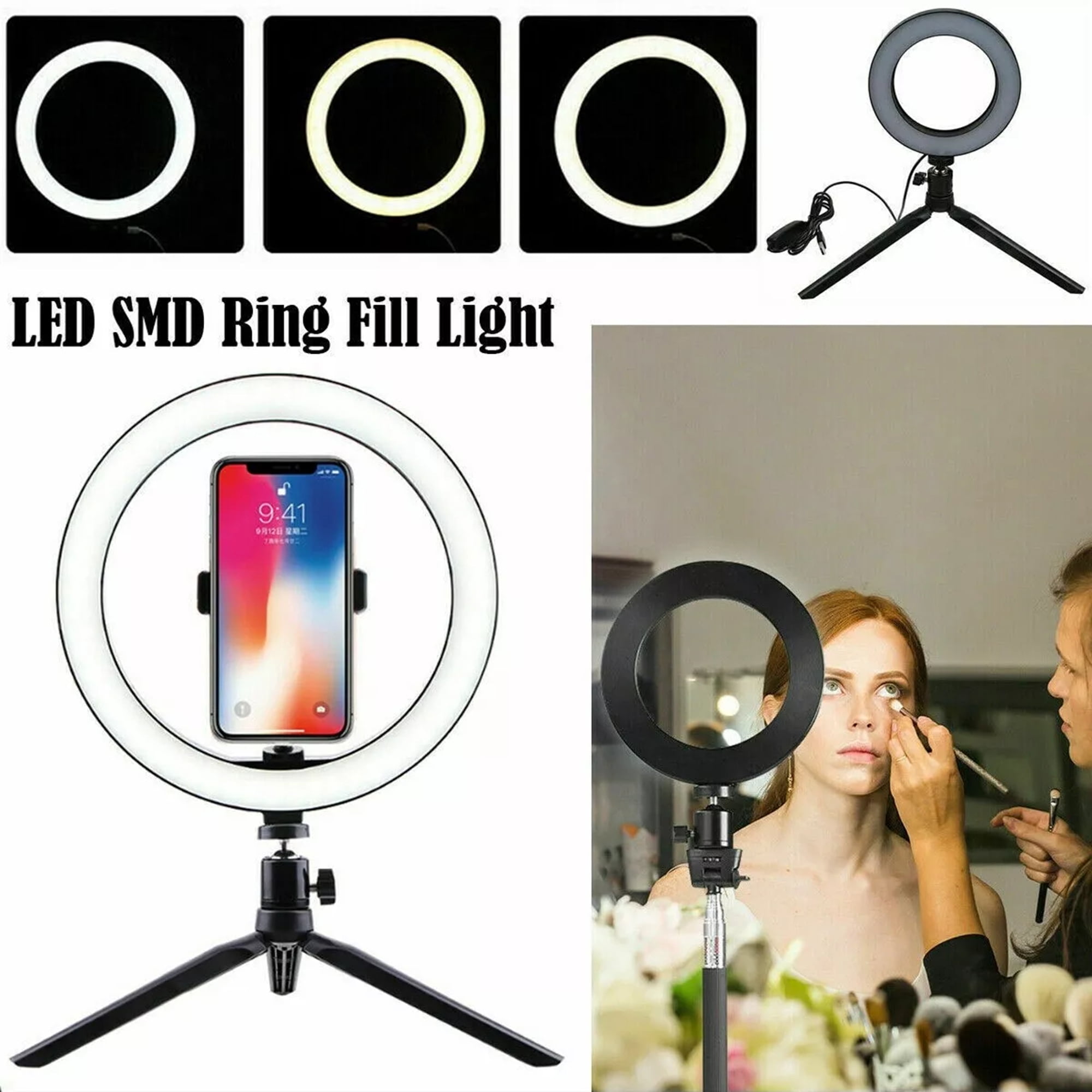 8" LED Ring Light with Tripod Stand & Phone Holder Dimmable Desk makeup ...