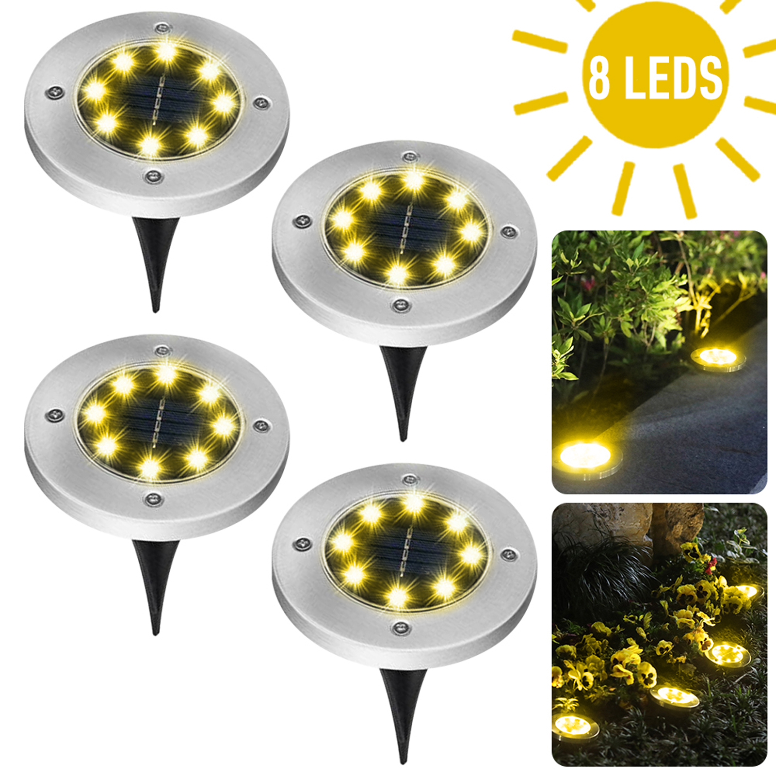 8 LEDs Solar Disk 8 Led Solar Lights Outdoor Path Lights, Solar Powered ...