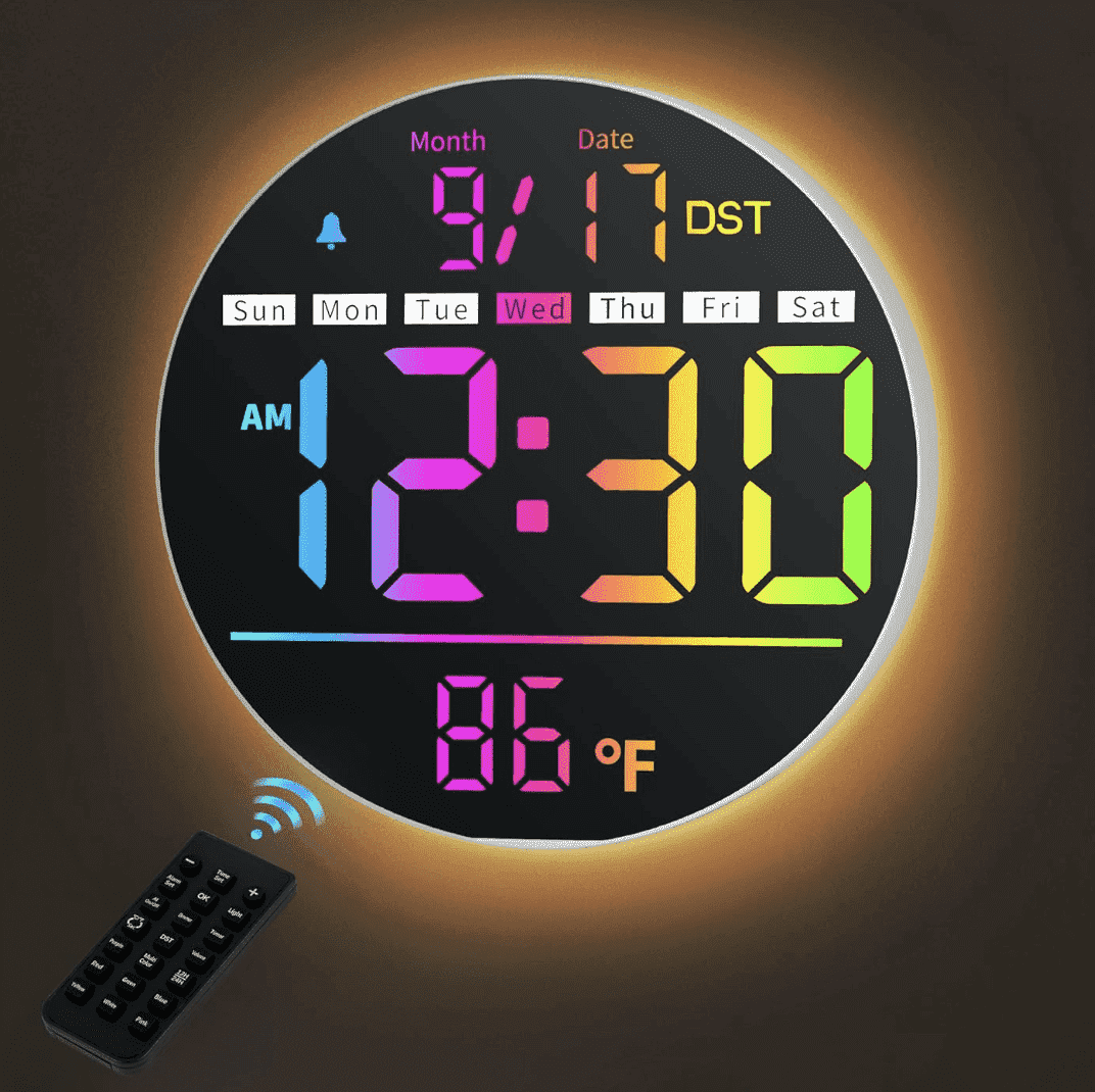 8" Large Digital Wall Clock with Remote Control, LED Display, Plug-in ...