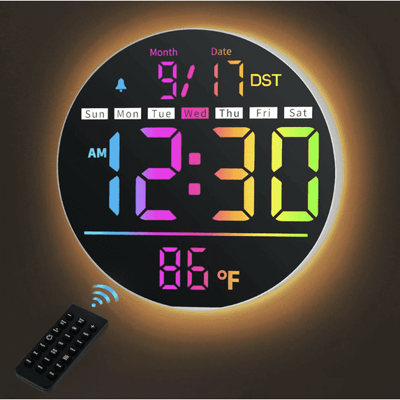 8" Large Digital Wall Clock with Remote Control, LED Display, Plug-in ...