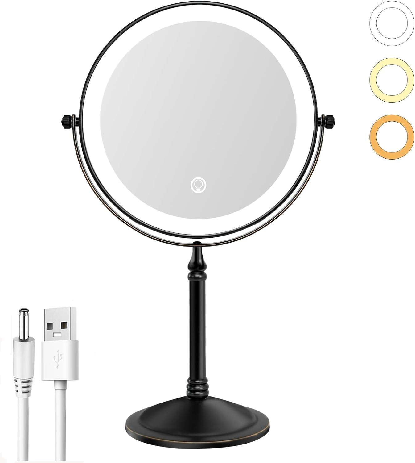 8" Large Lighted Makeup Mirror, Rechargeable Led Mirror Makeup 1X/10X ...