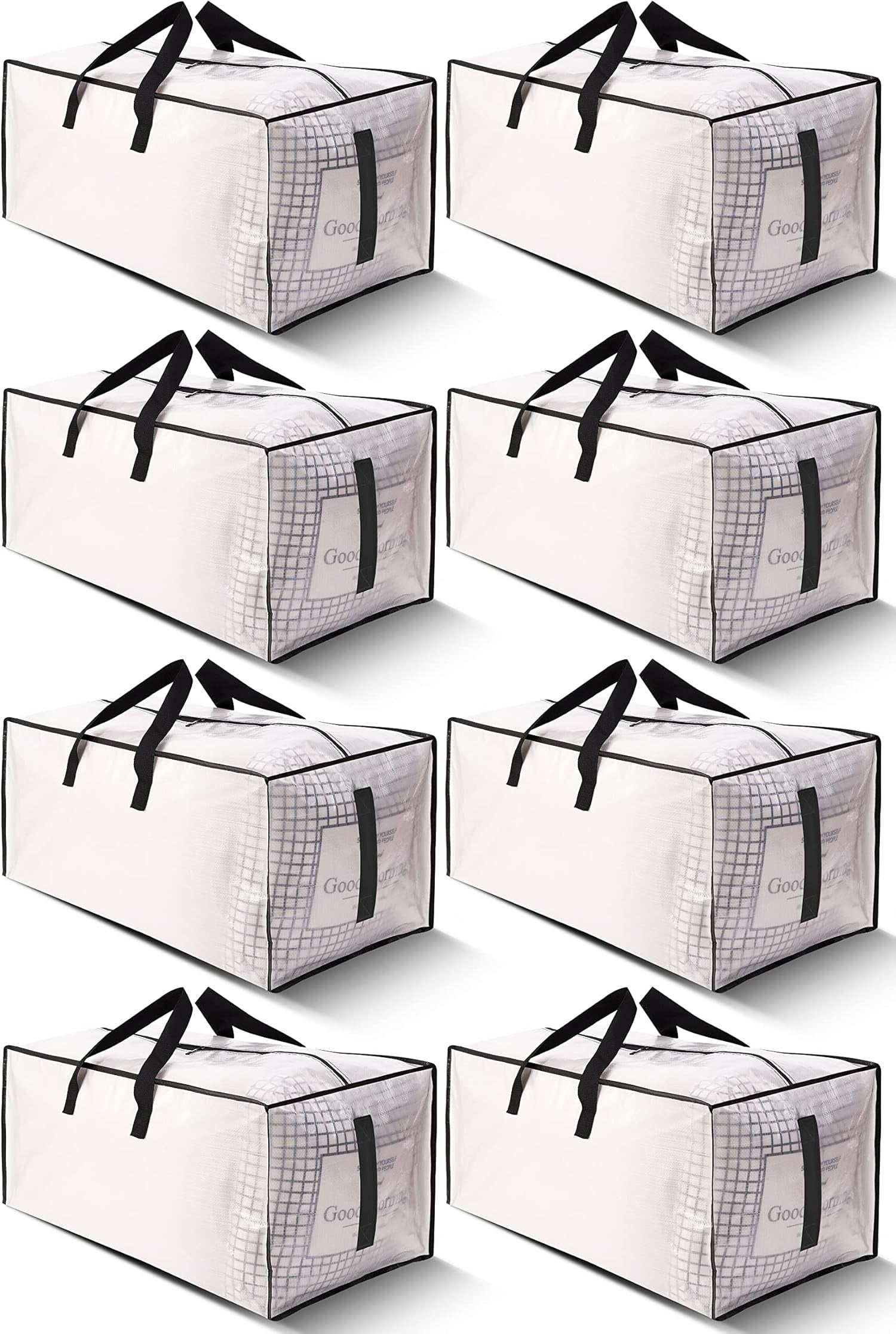 8 Large Moving Bags with Zippers & Carrying Handles - Water-Resistant ...