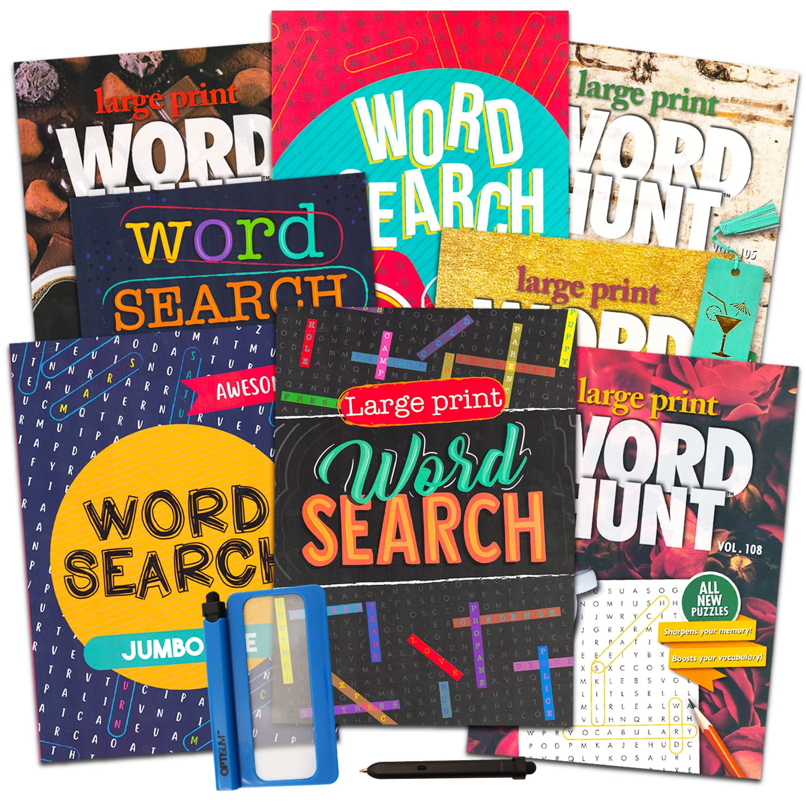 Crenstone Big Print Word Search Set for Adults, Seniors - 8 Jumbo ...