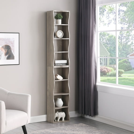 8-Layer Adjustable Shelf Ultra-Thin Bookshelf with Wavy Border Design ...