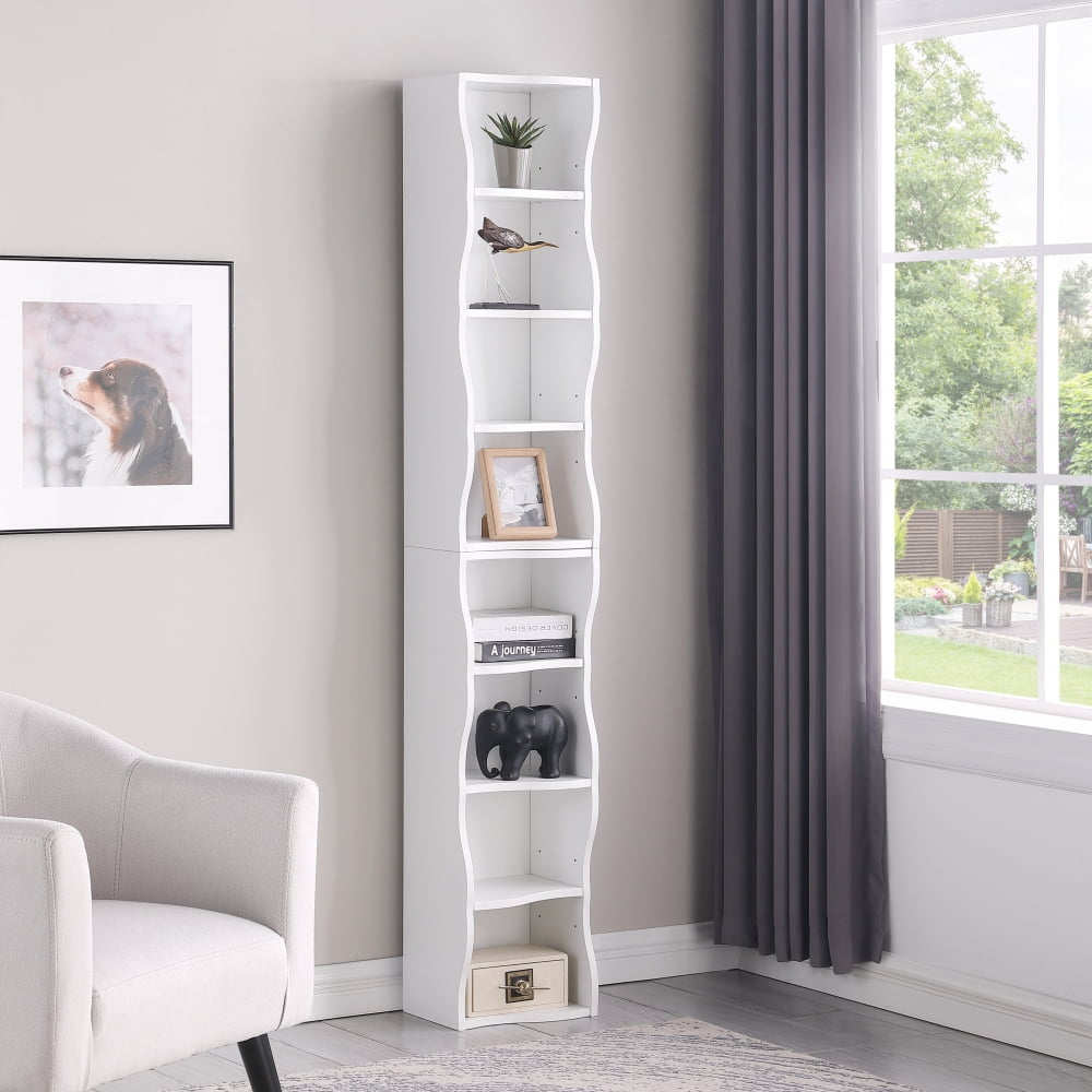 8-Layer Adjustable Ultra-Thin Bookshelf with Wavy Border Design, Tall ...