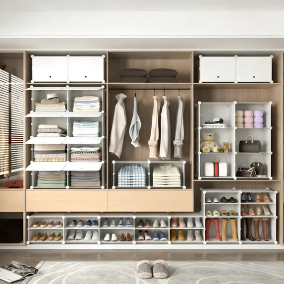 8-Layer Shoe Rack Storage Cabinet with Door, Stackable & Detachable ...