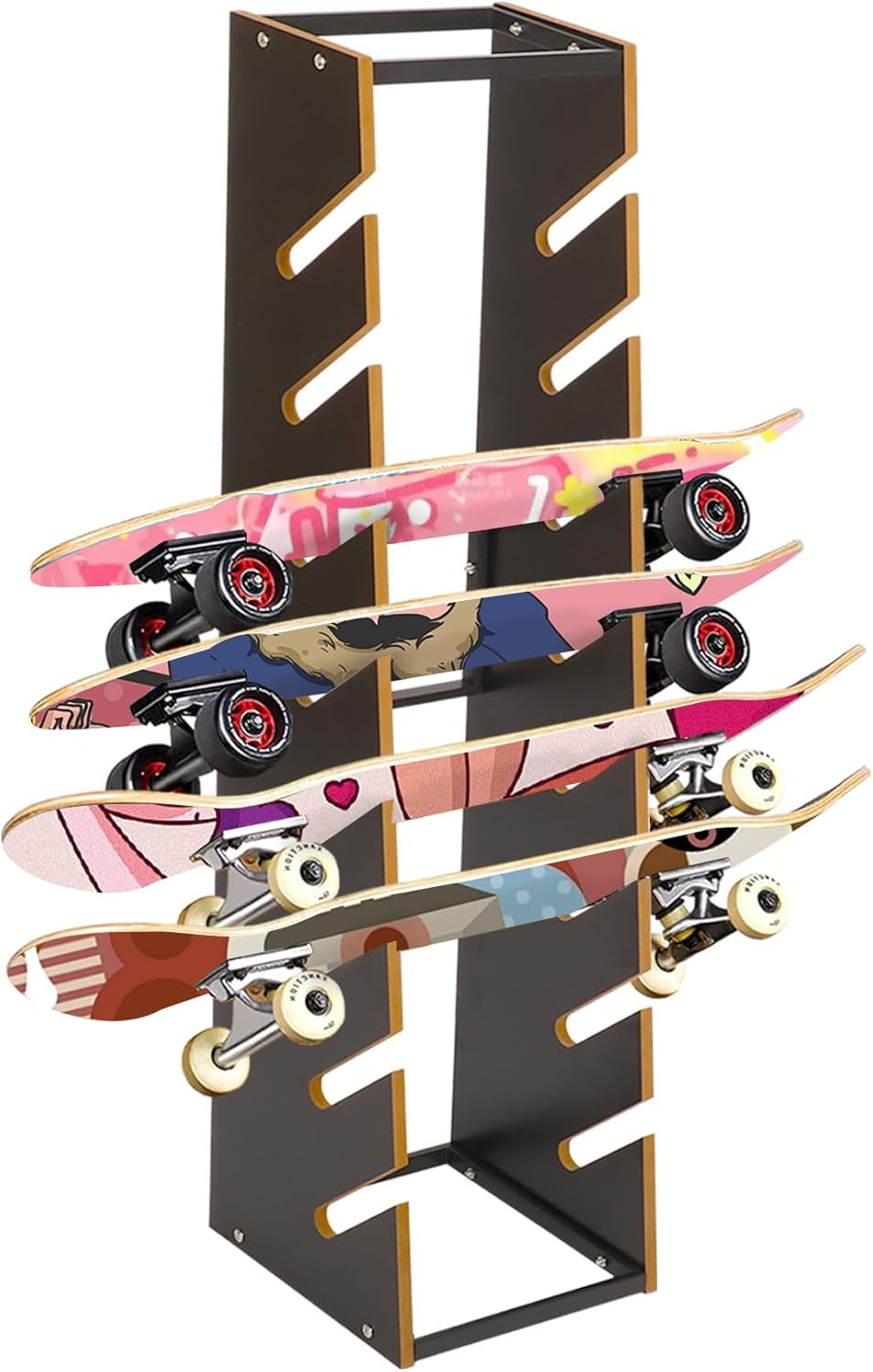 8-Layer Skateboard Rack Floor Stand, Wooden Skateboard Display Rack ...