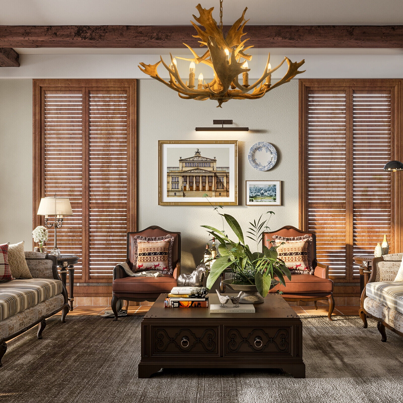 8-Light Antler Chandelier Retro Deer Horn Chandelier Lighting Ceiling ...